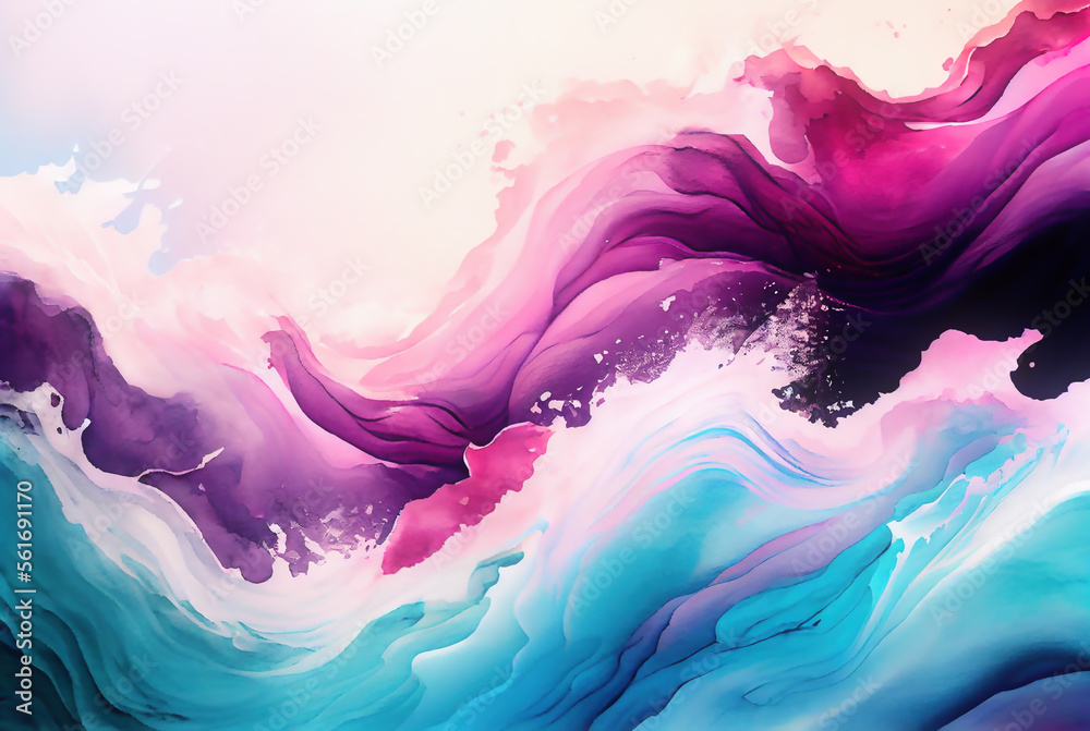 painting background with waves and shapes in watercolors, fresh colors ...