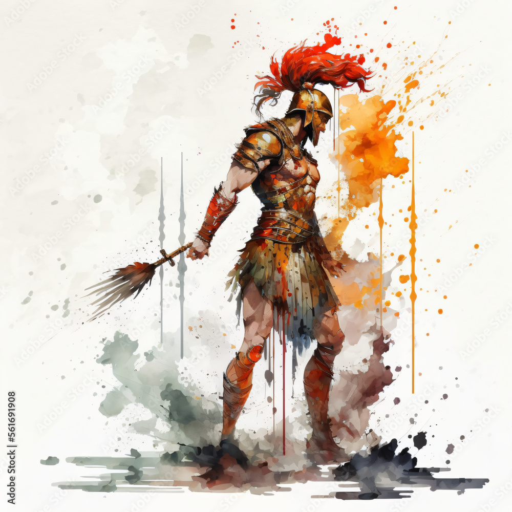 watercolor painting of Ares the god of war Generative Ai Stock ...