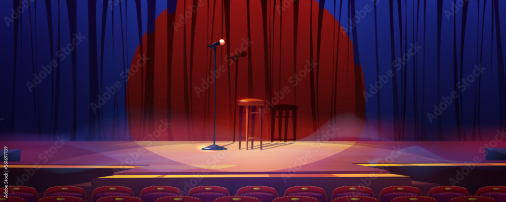 Empty stage ready for stand up show or concert. Cartoon vector ...
