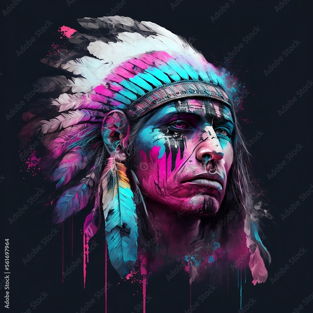 A striking and powerful illustration of an American Native Cherokee ...