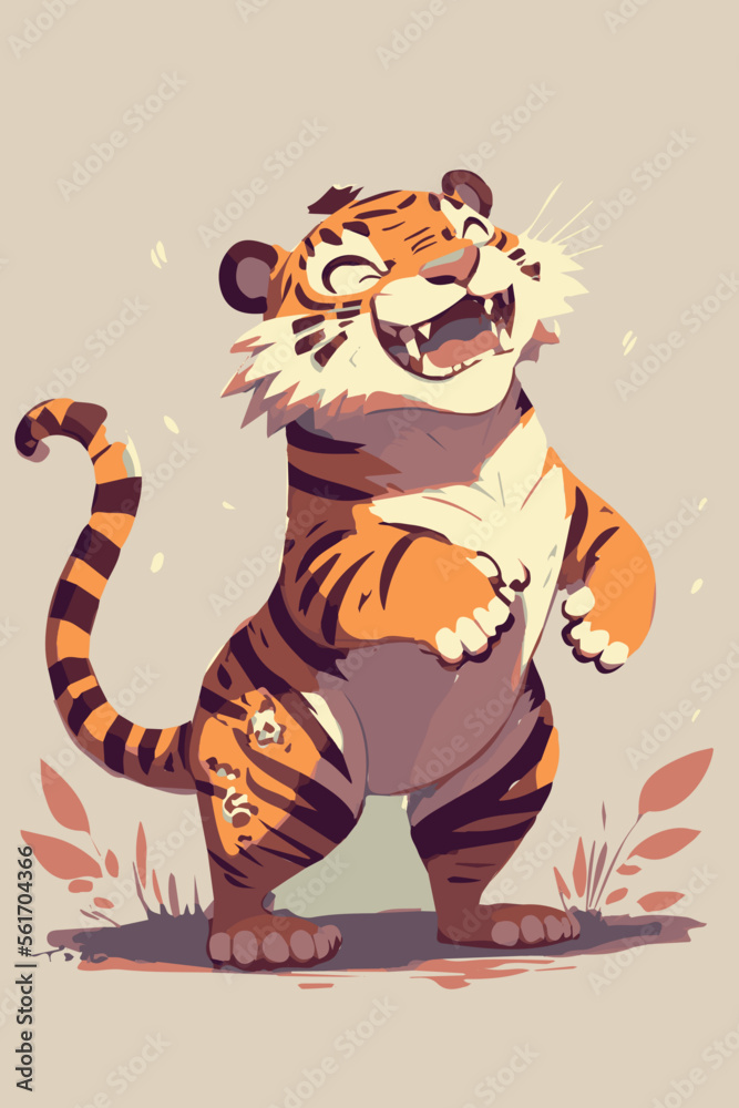 Tiger cartoon illustration. Hand drawn vector drawing of happy and ...