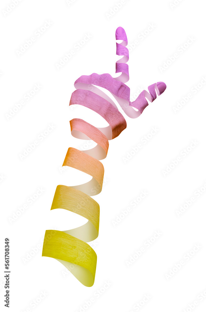 Gesture of the fun colorized striped hand. Ribbon in the shape of a ...