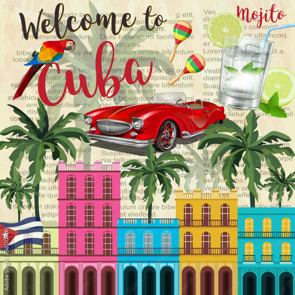 Welcome to Cuba poster with cuban traditional elements. Stock Vector ...