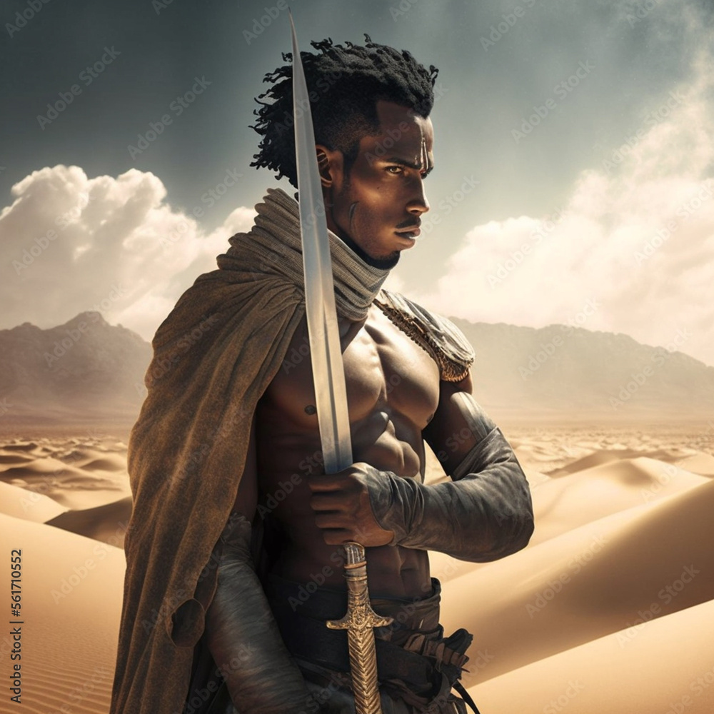 African Warrior in Desert, AI generated Stock Illustration | Adobe Stock