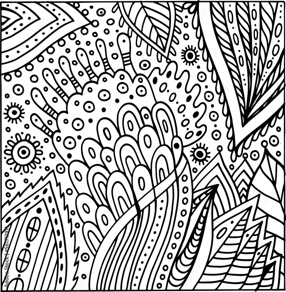 Floral detailed doodle ornament with botanical patterns and wildflowers ...