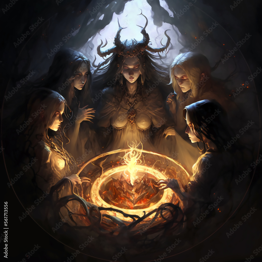 Demonic witches performing ritual to open a portal - high resolution ...