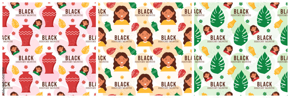 Set of Black History Month Seamless Pattern of African American Holiday ...
