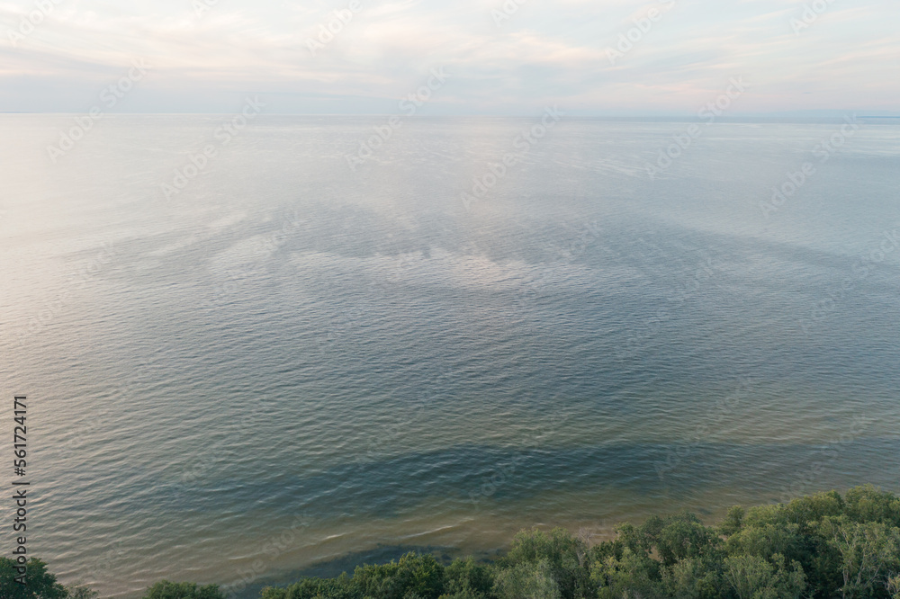 Top view of Narva Bay on a summer evening. Toila Oru Park. The sky is a ...