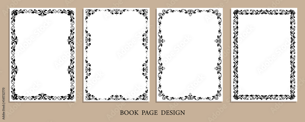 Set of rectangular frames with vines and leaves for decorative design ...