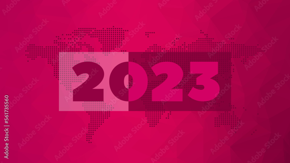 2023 year. Vector world map infographic symbol. Pink gradient vector ...