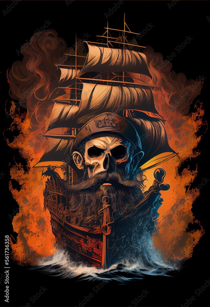 Black beard pirate ship scary art Stock Illustration | Adobe Stock