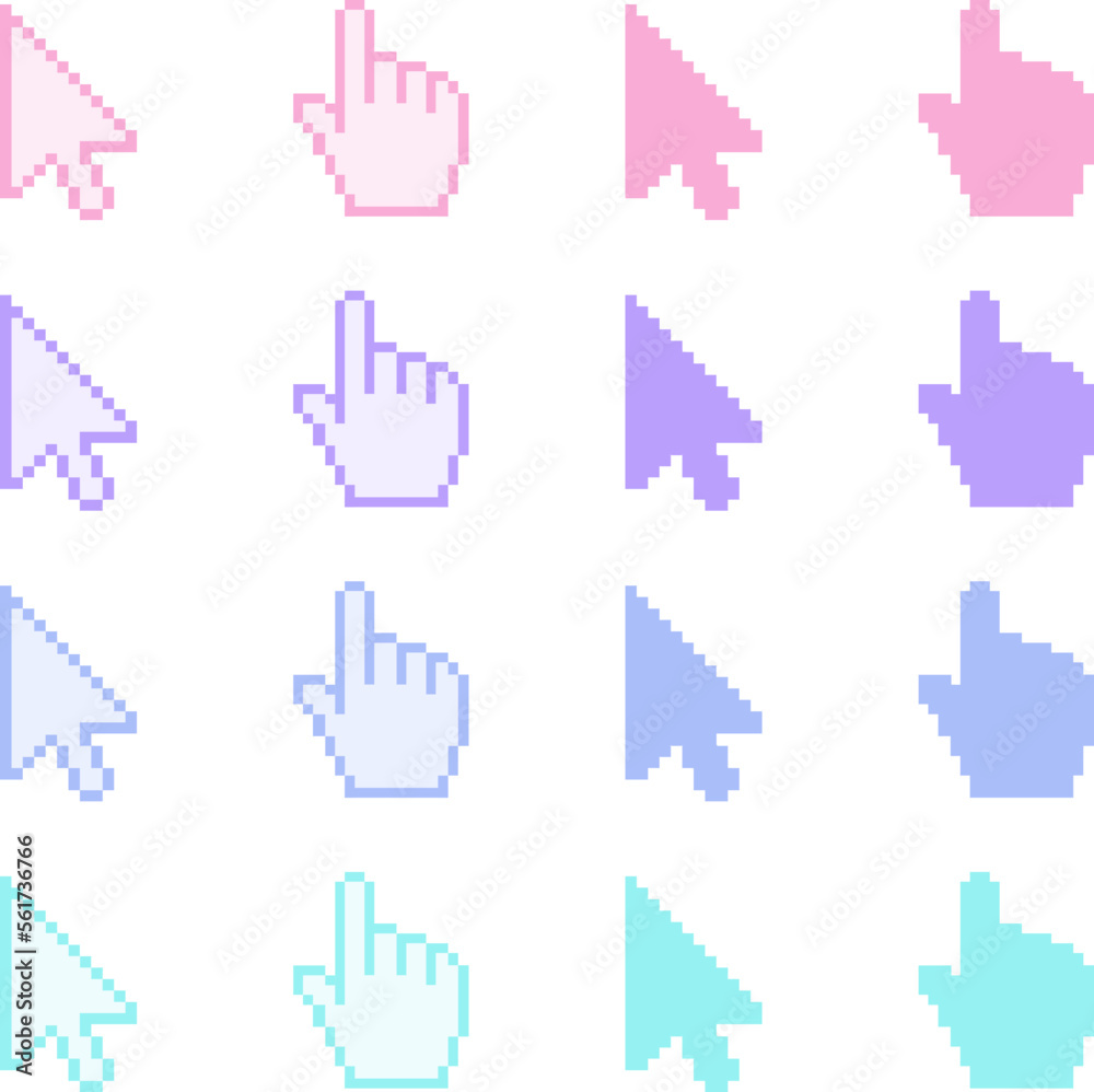4 pastel colors mouse hand cursor pointers pixel art vector svg icon ...