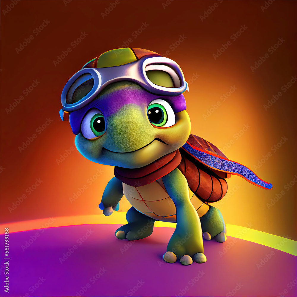 Cute turtle in pilot gear in hero pose as cartoon character (Generative ...