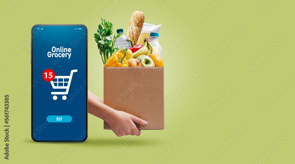 Online grocery shopping and delivery app Stock Photo | Adobe Stock