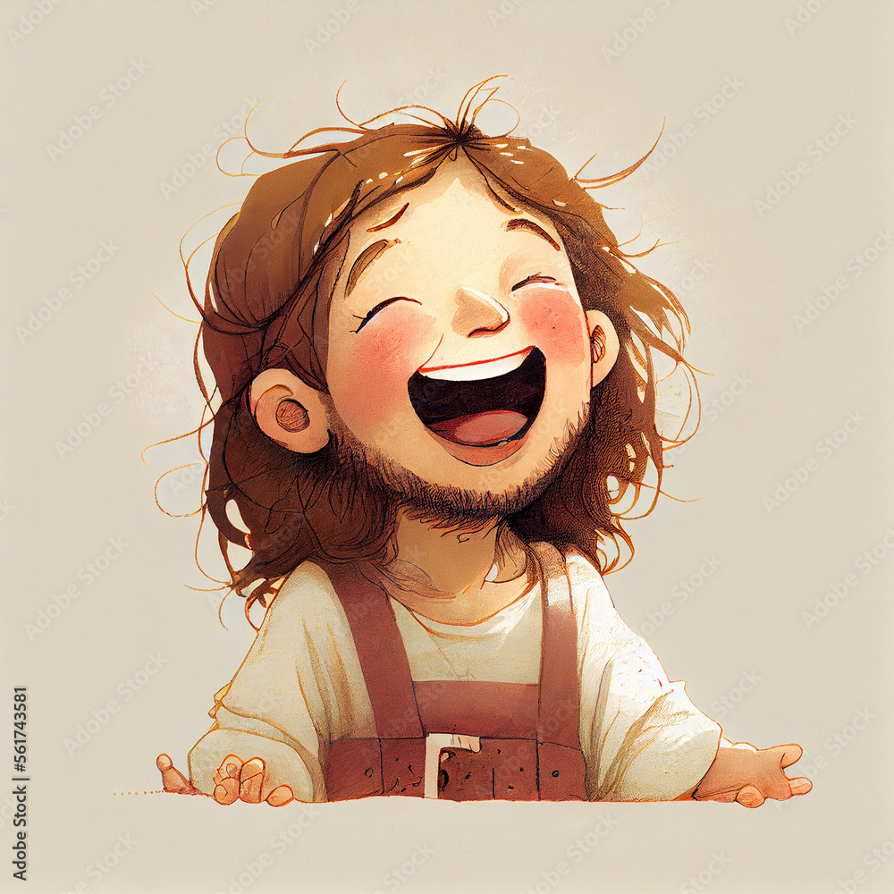 Cartoon. happy cute jesus lauging. generative ai Stock Illustration ...