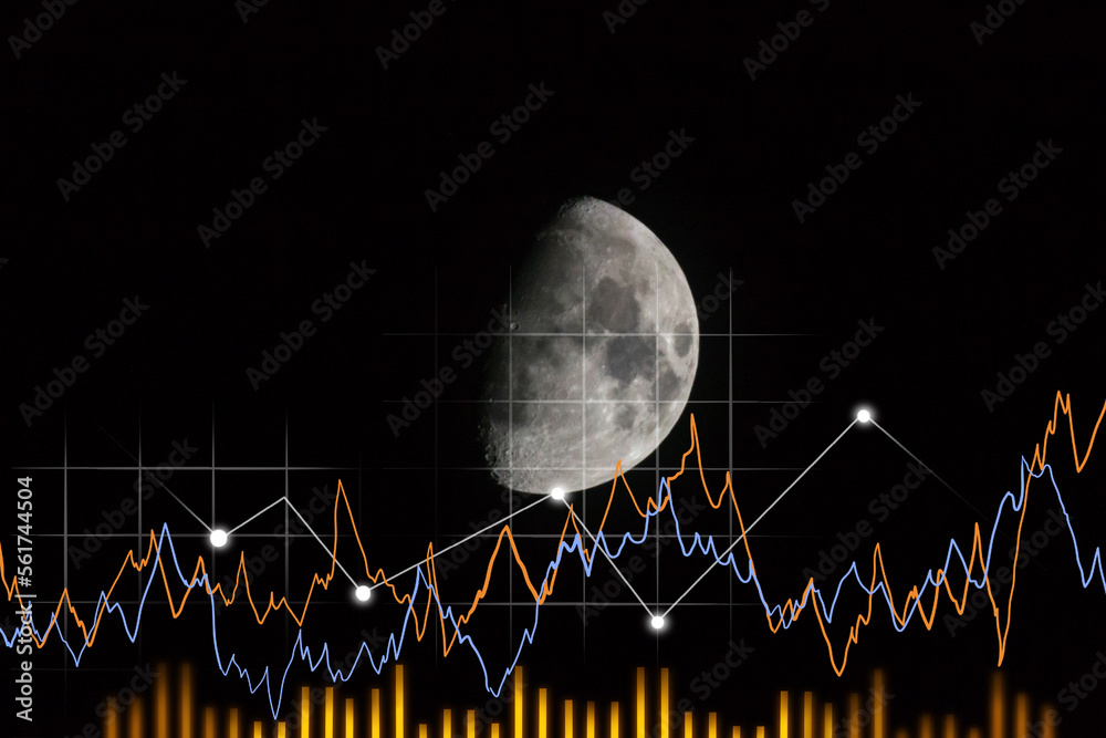 Moon night background. Financial Graph. Stock Market chart. Meteorology ...