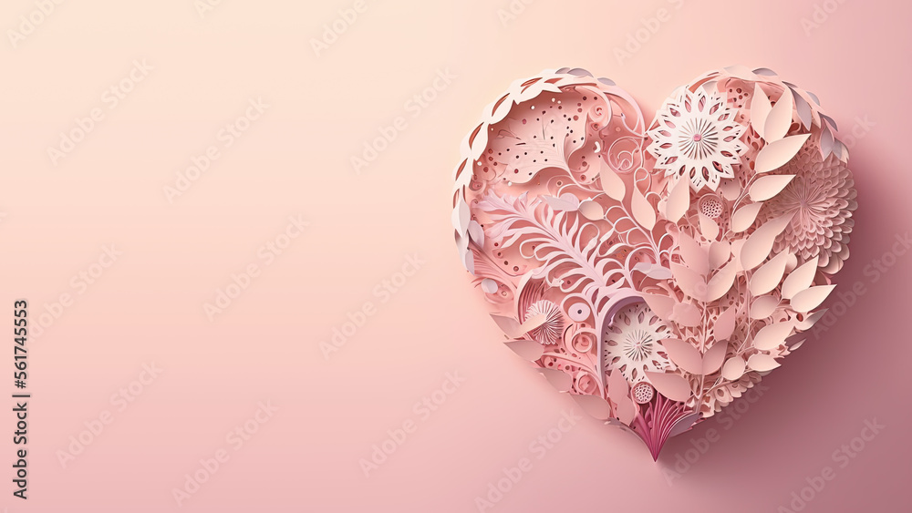 Beautiful Valentine's Day Background with Pink Love Heart. Paper Cut ...