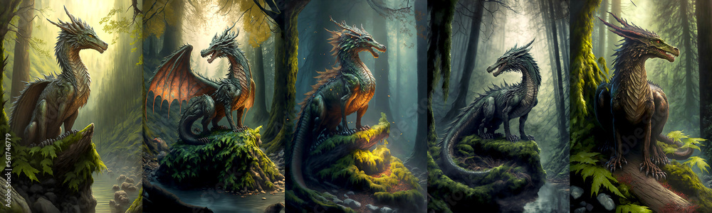 Dragon guarding the forest, natural landscape, fantasy world, digital ...