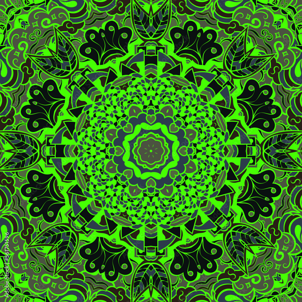 Seamless tile texture. Tracery mehndi design image. Dark toxic colors ...