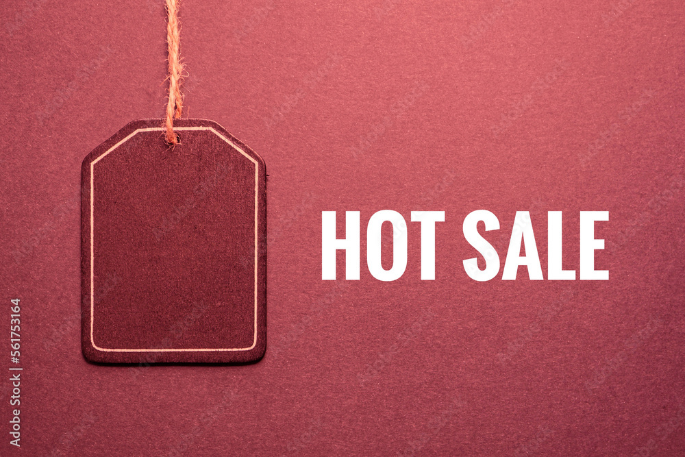 red price tag with sale sign on the red background, red mockup Stock ...