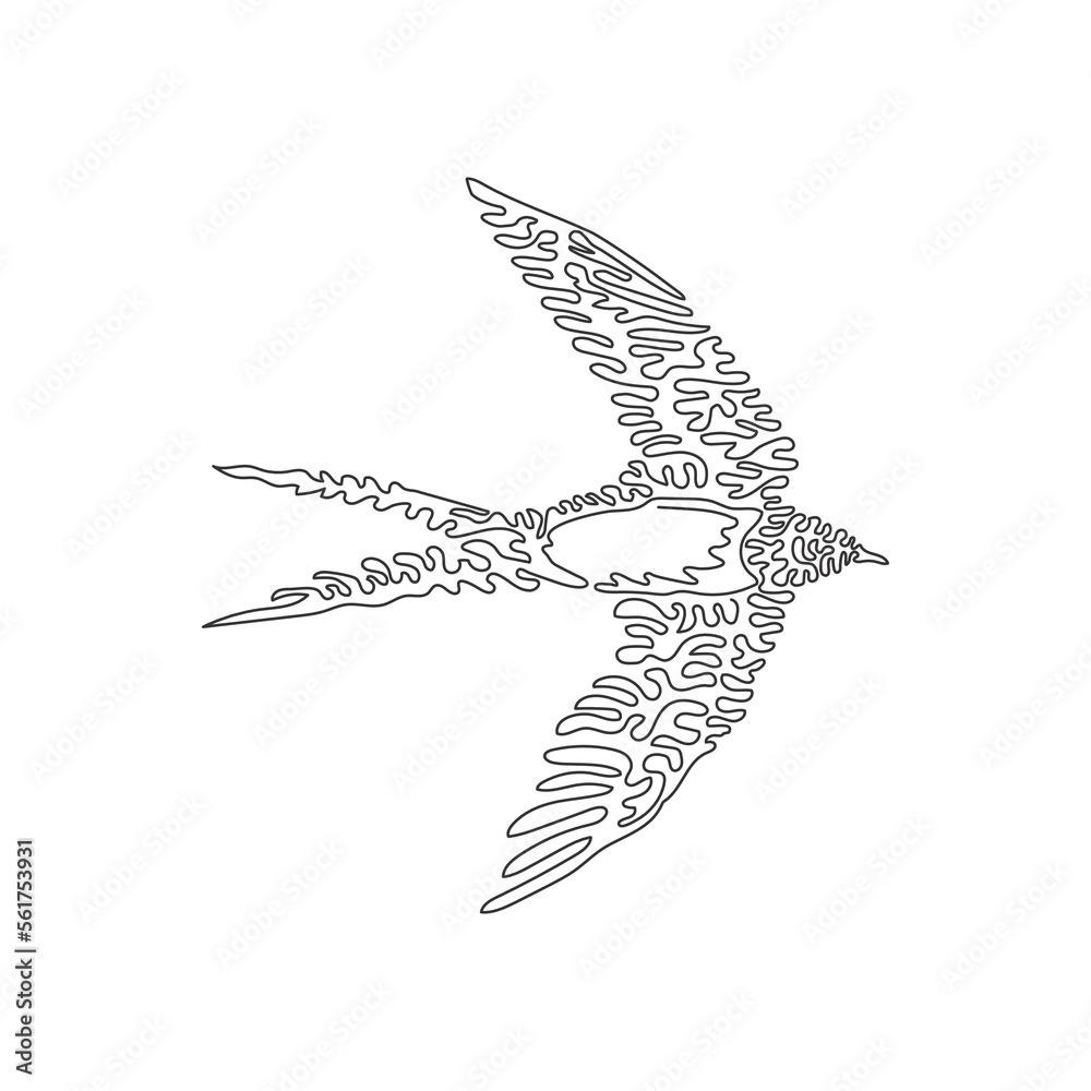 Single curly one line drawing of abstract art. Swallows spend much time ...