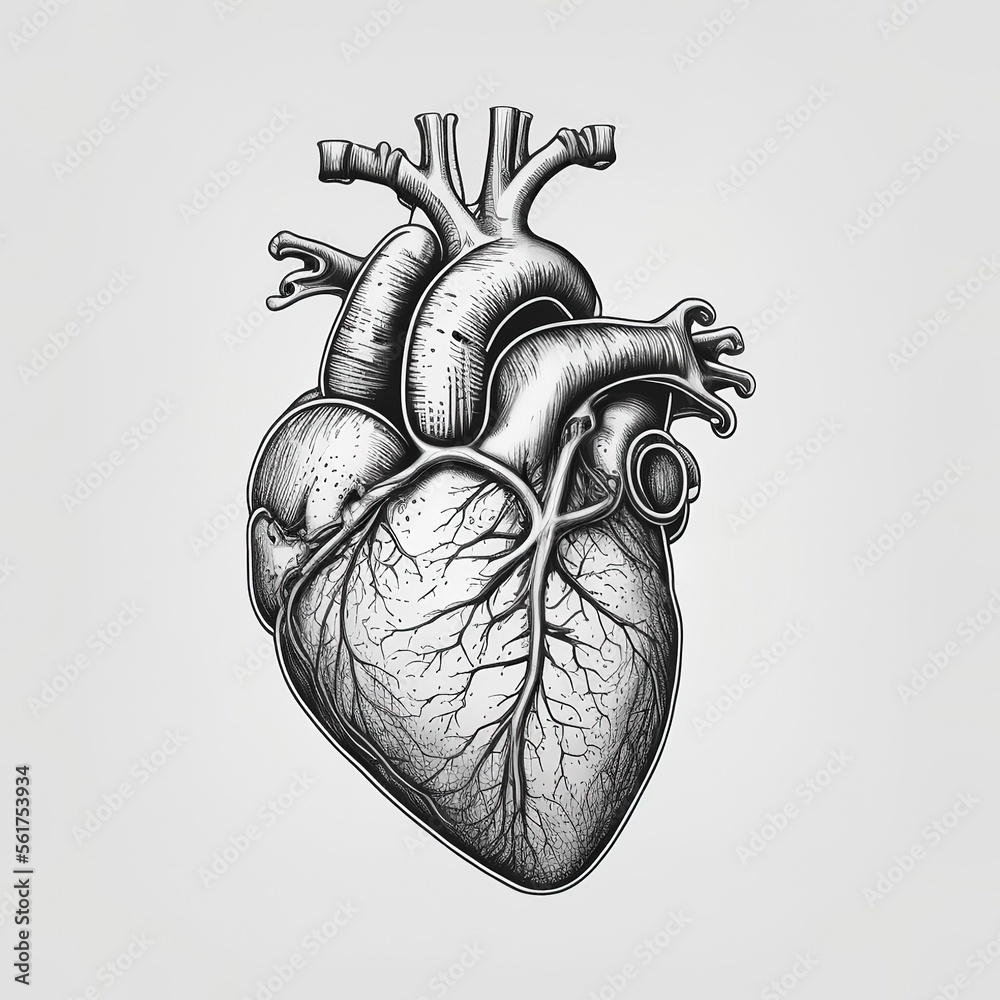 Human health medical. Anatomical human heart - sketch isolated on white ...