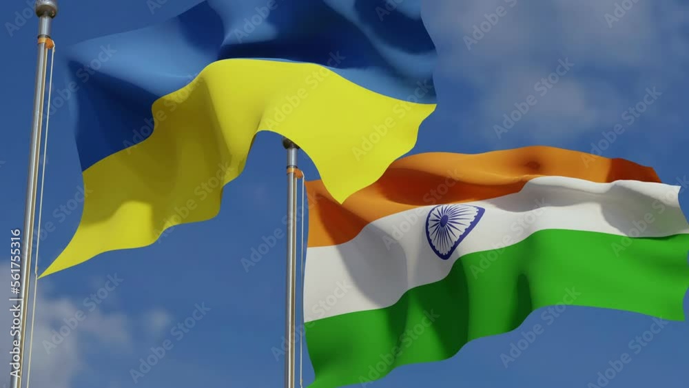 State flags of Ukraine and South India. Two waving national flags ...
