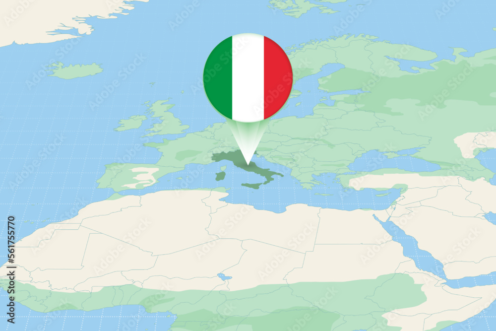 Map illustration of Italy with the flag. Cartographic illustration of ...