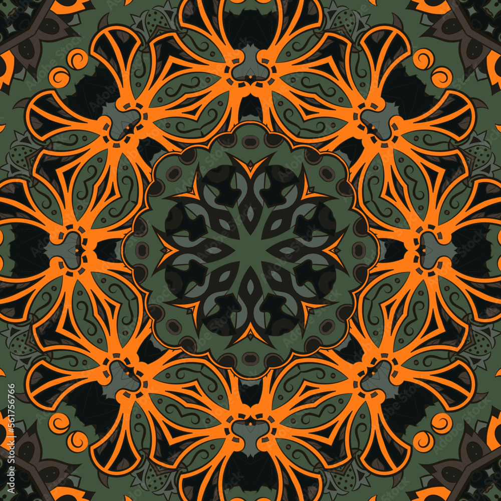 Seamless tile texture. Tracery mehndi design image. Dark toxic colors ...
