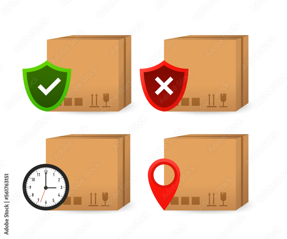 Fast delivery. Cardboard box and clock, location, shield protection ...