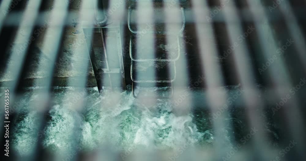 Rushing Flood Water in Sewer Drainage Overflow Tunnel through Metal ...