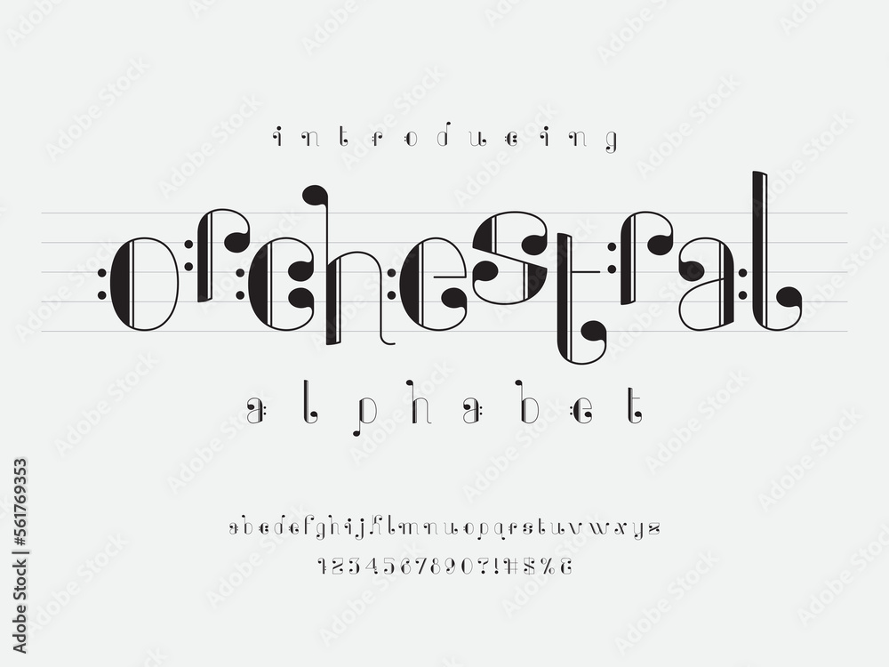 vector of music note font and alphabet design with uppercase, numbers ...