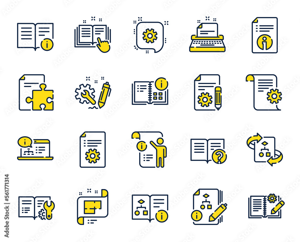 Technical document line icons. Set of Instruction, Plan and Manual icons. Help document ...