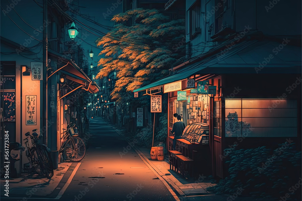 Lofi tokyo street at night Stock Illustration | Adobe Stock