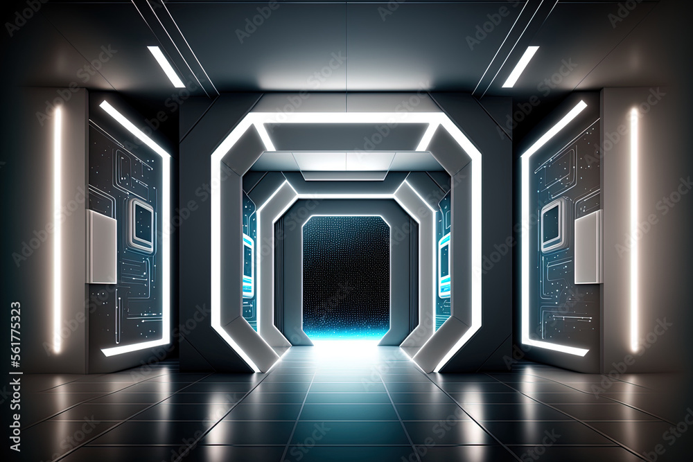 Interior of the future with an empty stage. contemporary future context ...