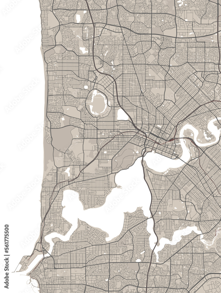 Detailed map of Perth city, linear print map. Cityscape panorama. Stock ...