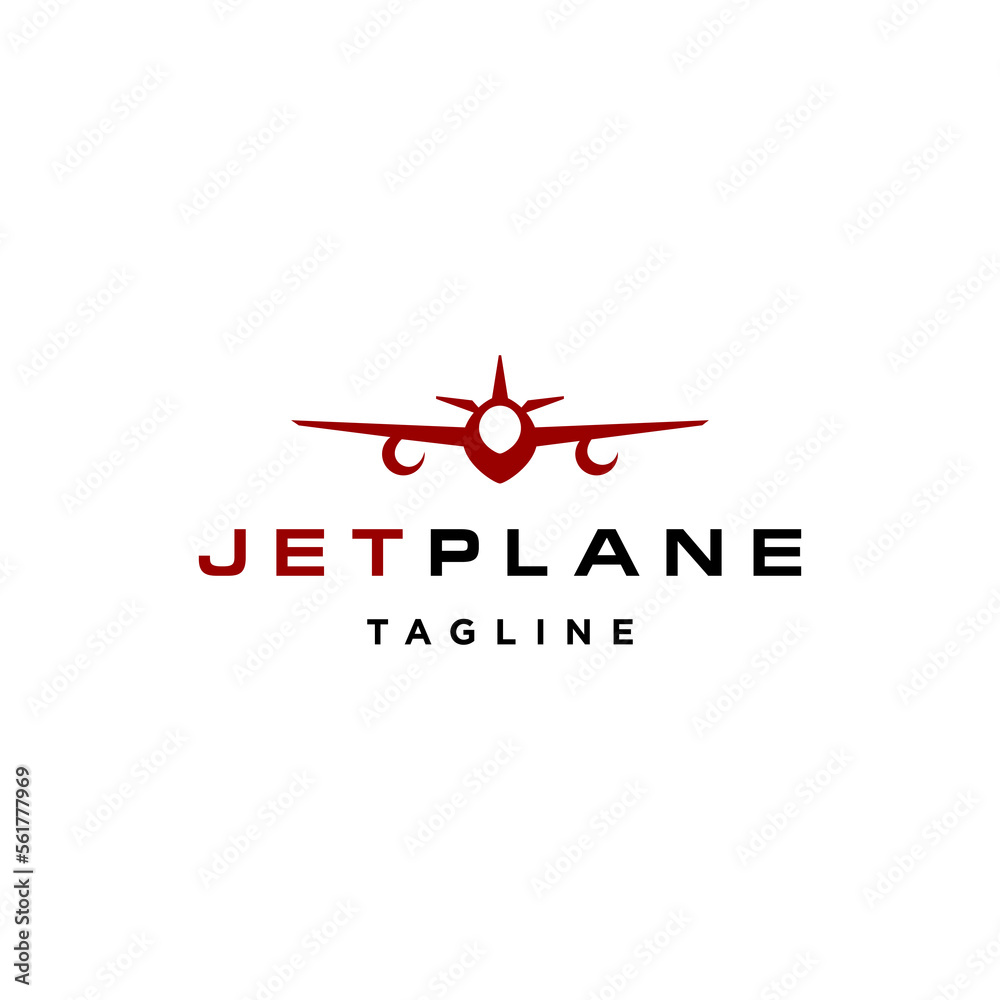 front view Plane logo. Modern private jet. red Airplane silhouette ...