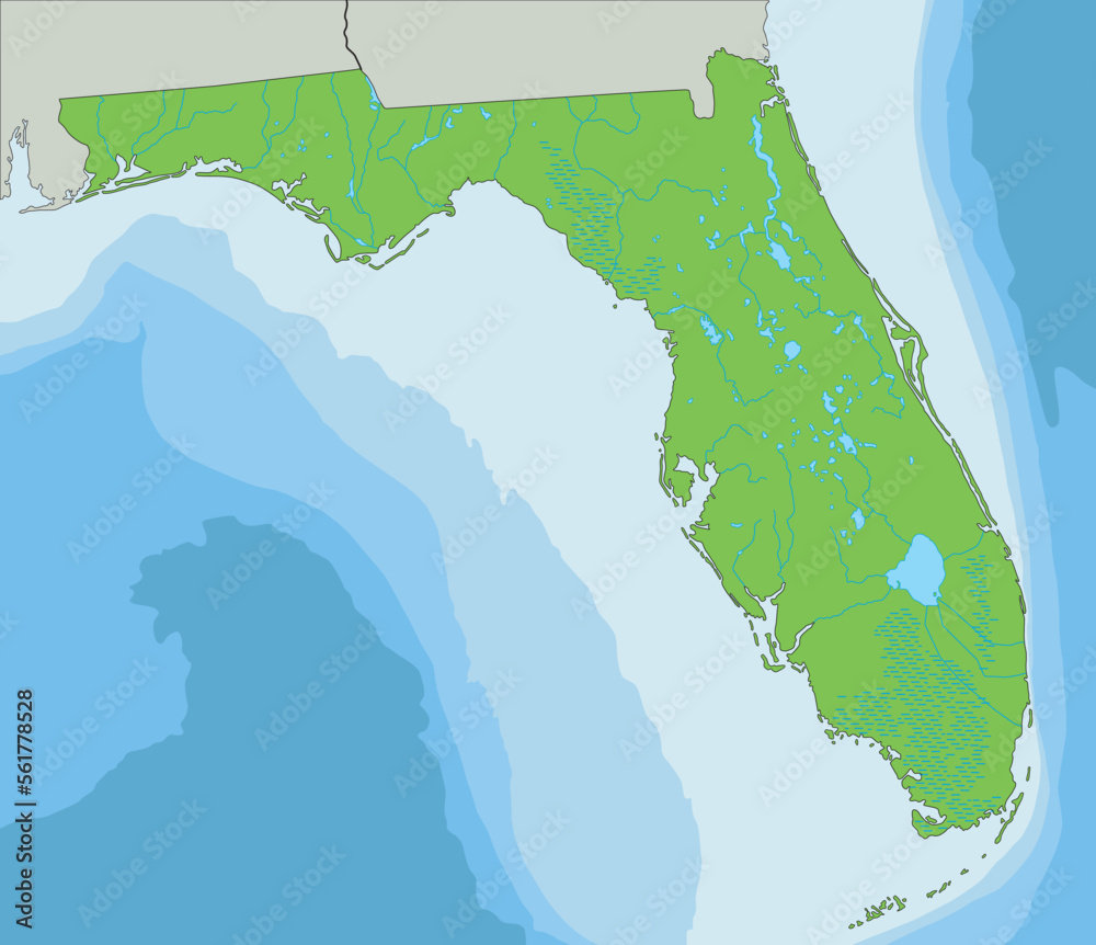 Poster High detailed Florida physical map. – Muurposter | Europosters