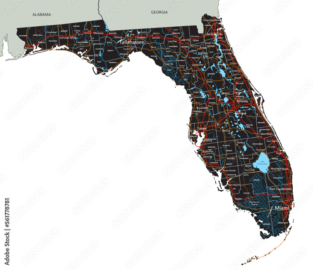 High detailed Florida road map with labeling. Stock Vector | Adobe Stock