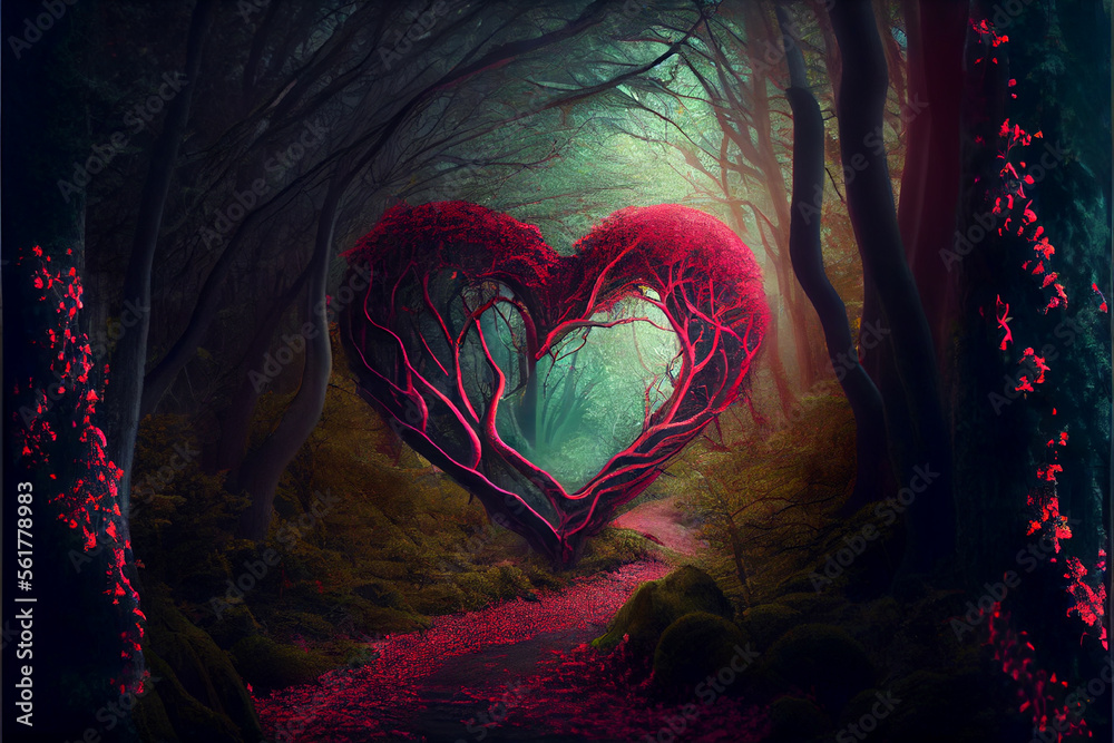 Romantic scenery for Valentine's day | Fantasy Meadow | Heart shape ...