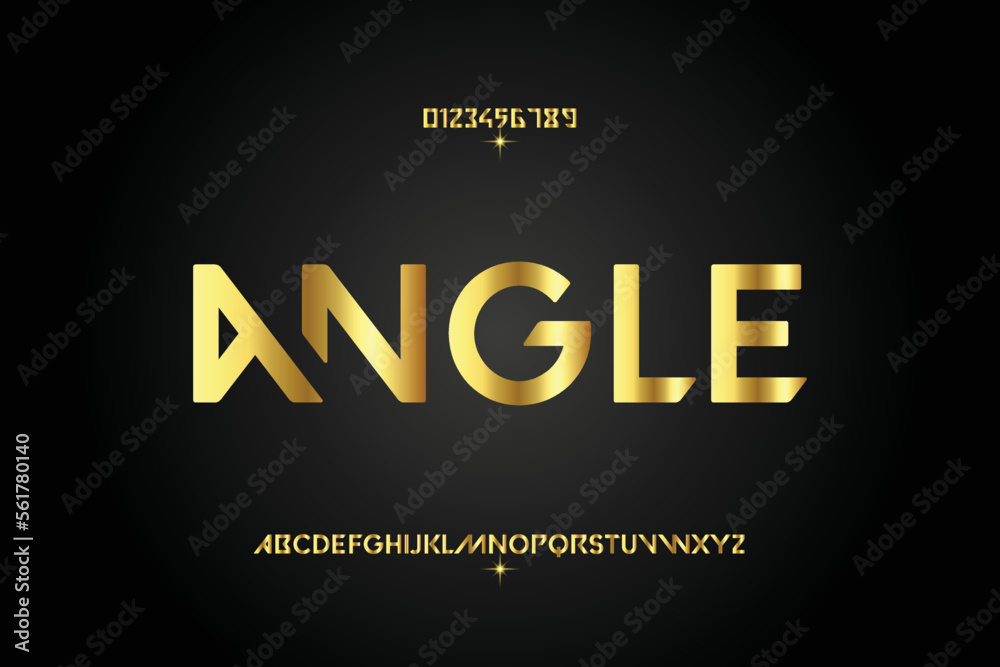 Angle elegant golden alphabet letters font set. Classic Custom gold ...