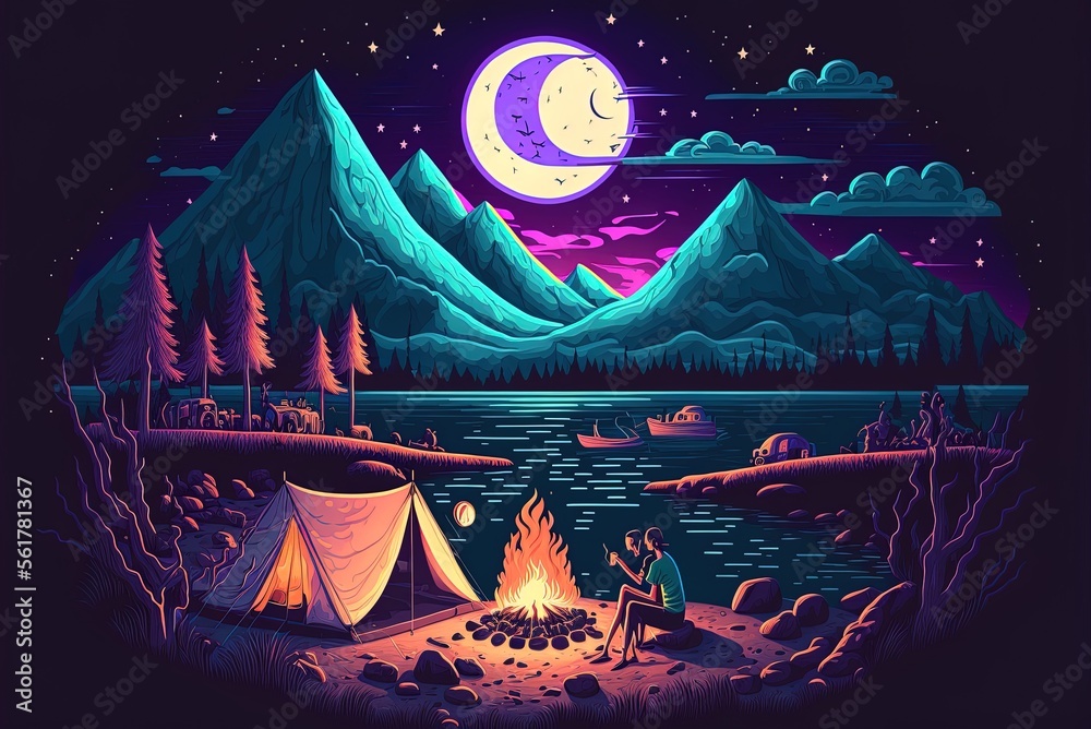A Girl And A Lady In A Summer Camp Sitting On A Blanket At Night a-girl-and-a-lady-in-a-summer-camp-sitting-on-a-blanket-at-night