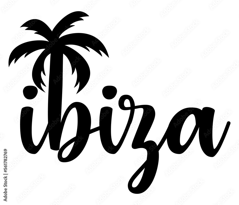 Destino de vacaciones. Letras de la palabra ibiza en texto manuscrito ...