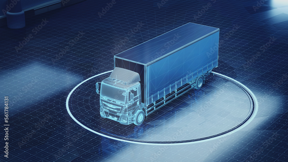Concept truck hologram 3d rendering. Modern high-speed truck with ...