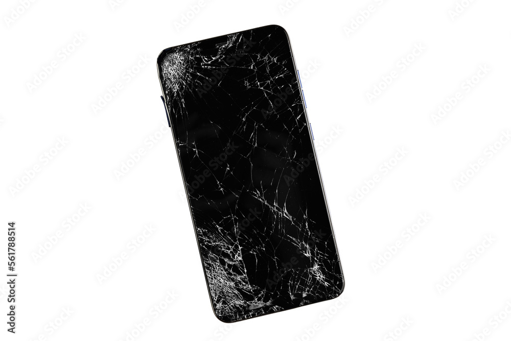 Cracked screen smartphone isolated on white background with clipping ...