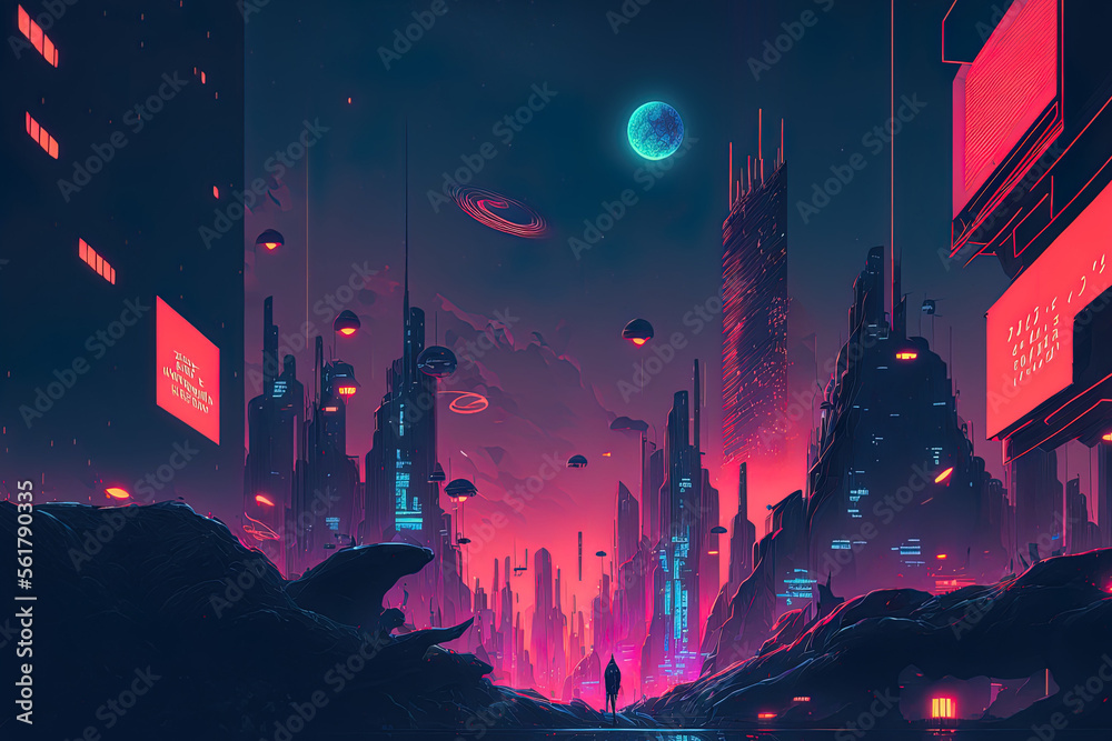 Futuristic city, abstract illustration, japanese streets, dystopian art ...