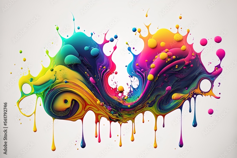 liquid paint splatters, splotches, and droplets on a white background ...