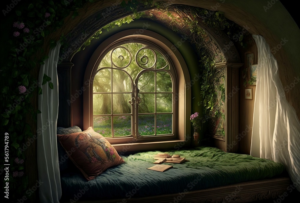 Photo & Art Print illustration, fairy tale house, room with window ...