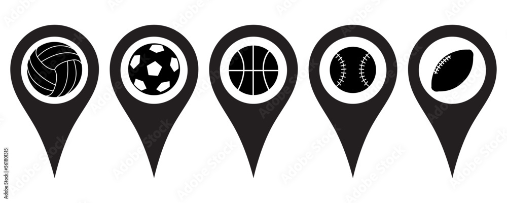 Pin location icons. A set of cartographic signs with the image of ...