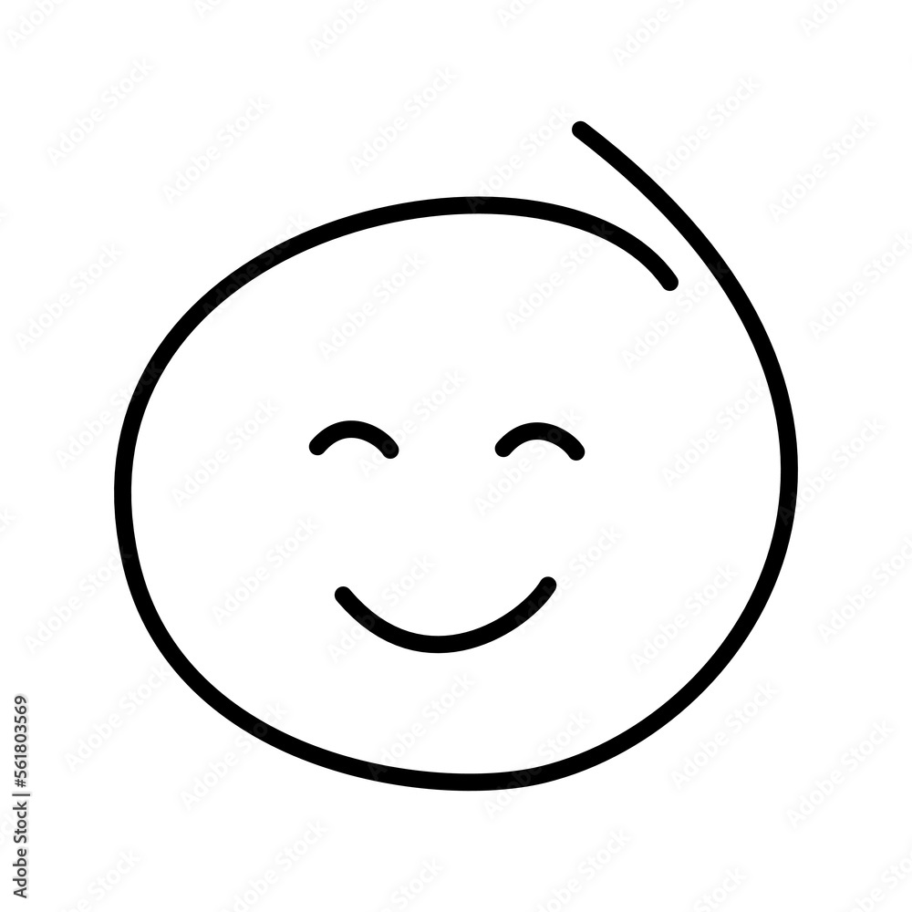 Black and white drawing of an embarrassed, pleased, shy emoticon with ...